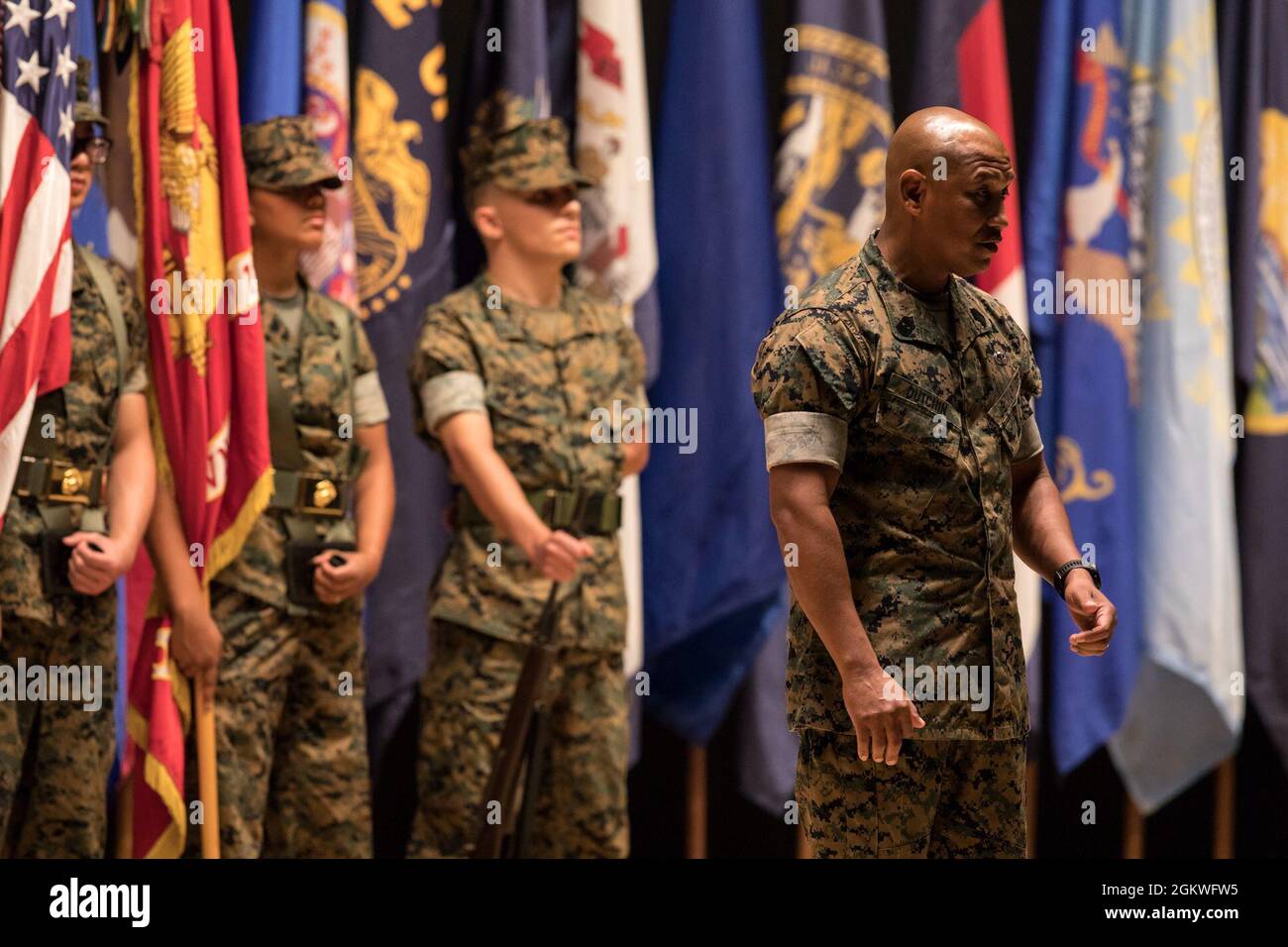U.S. Marine Corps Sgt. Maj. Michael Dutchin, the oncoming sergeant ...