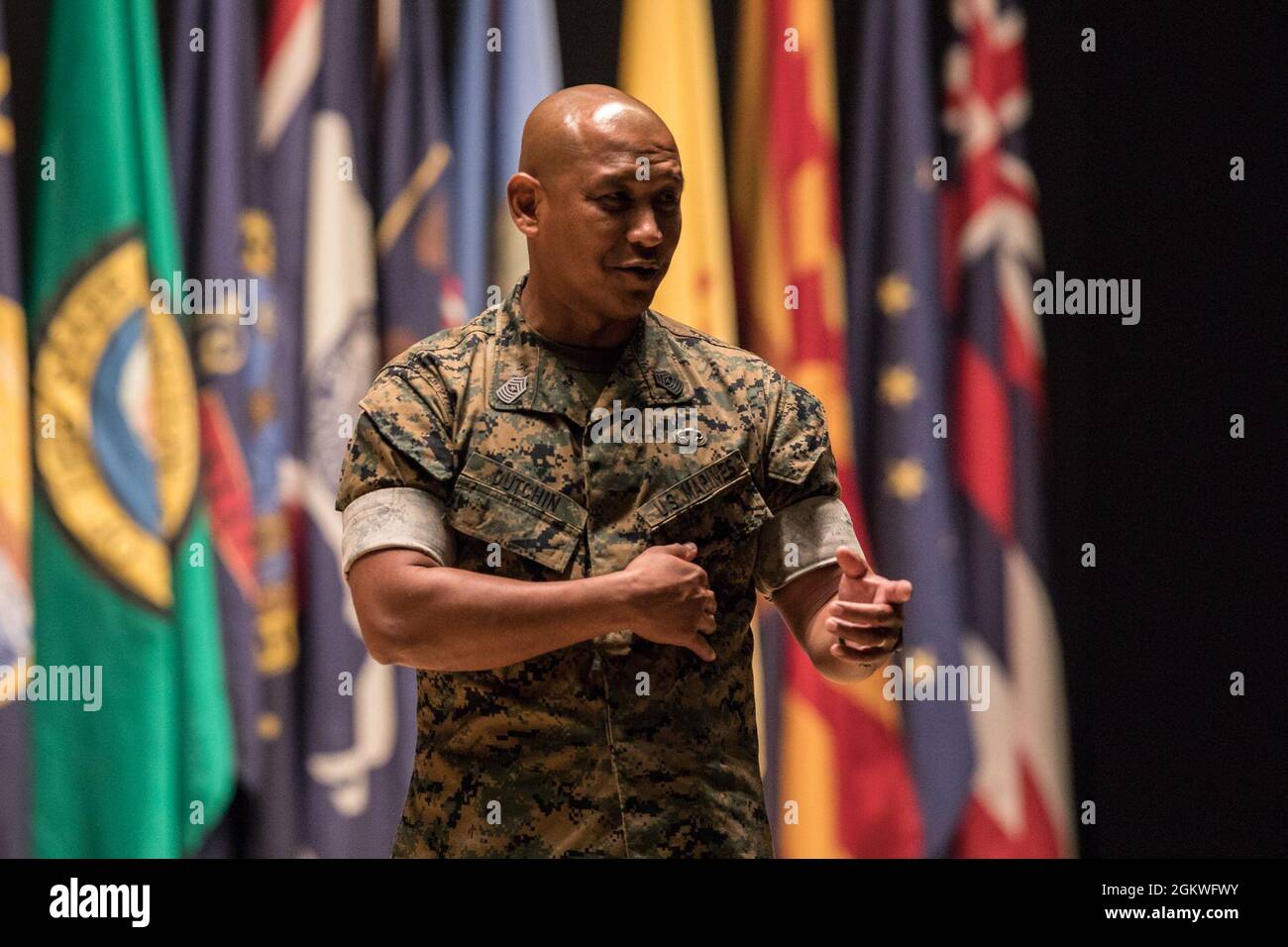 U.S. Marine Corps Sgt. Maj. Michael Dutchin, the oncoming sergeant ...