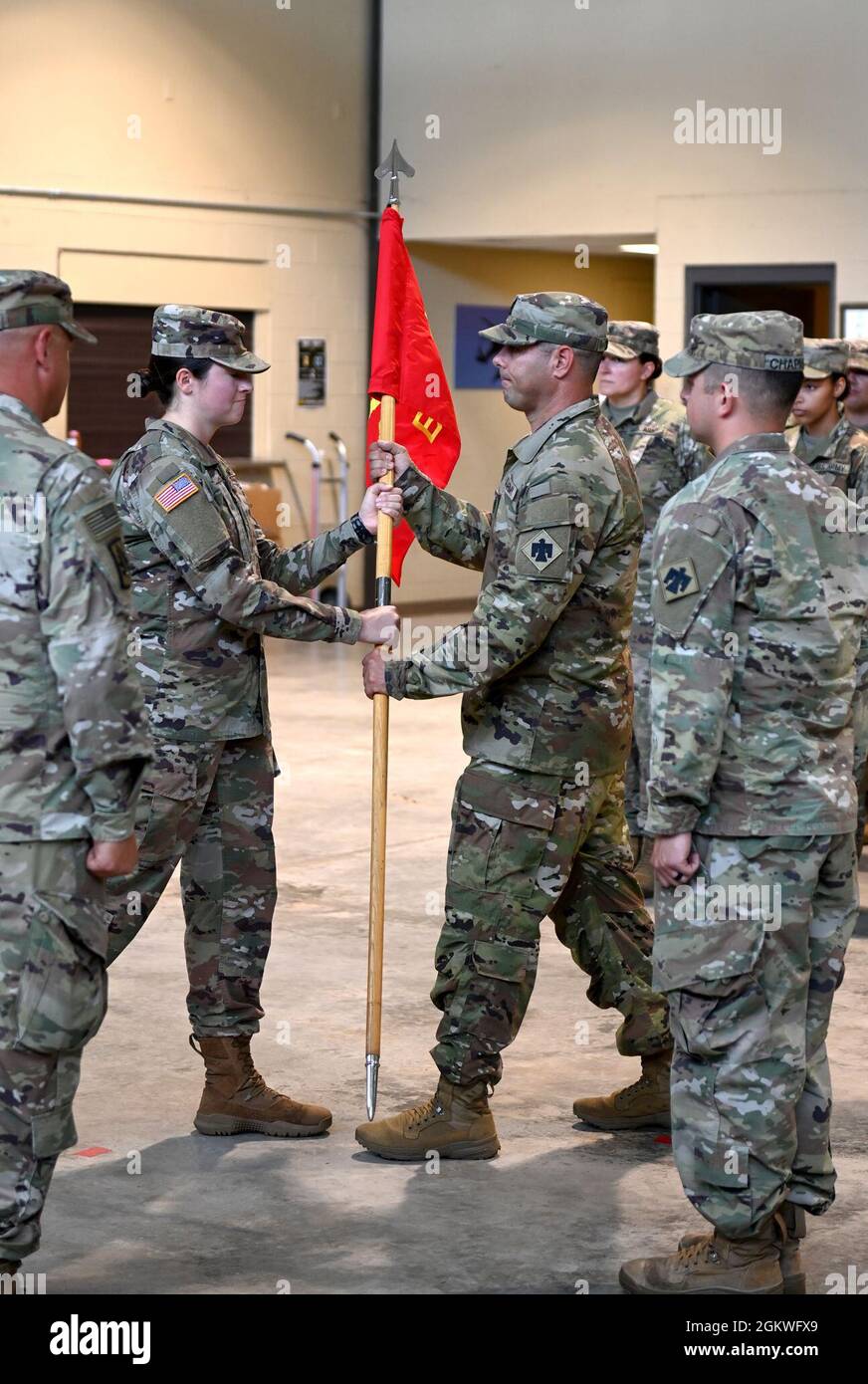 Capt. Marissa Frazer returns the Bravo Battery guidon to 1st Sgt ...