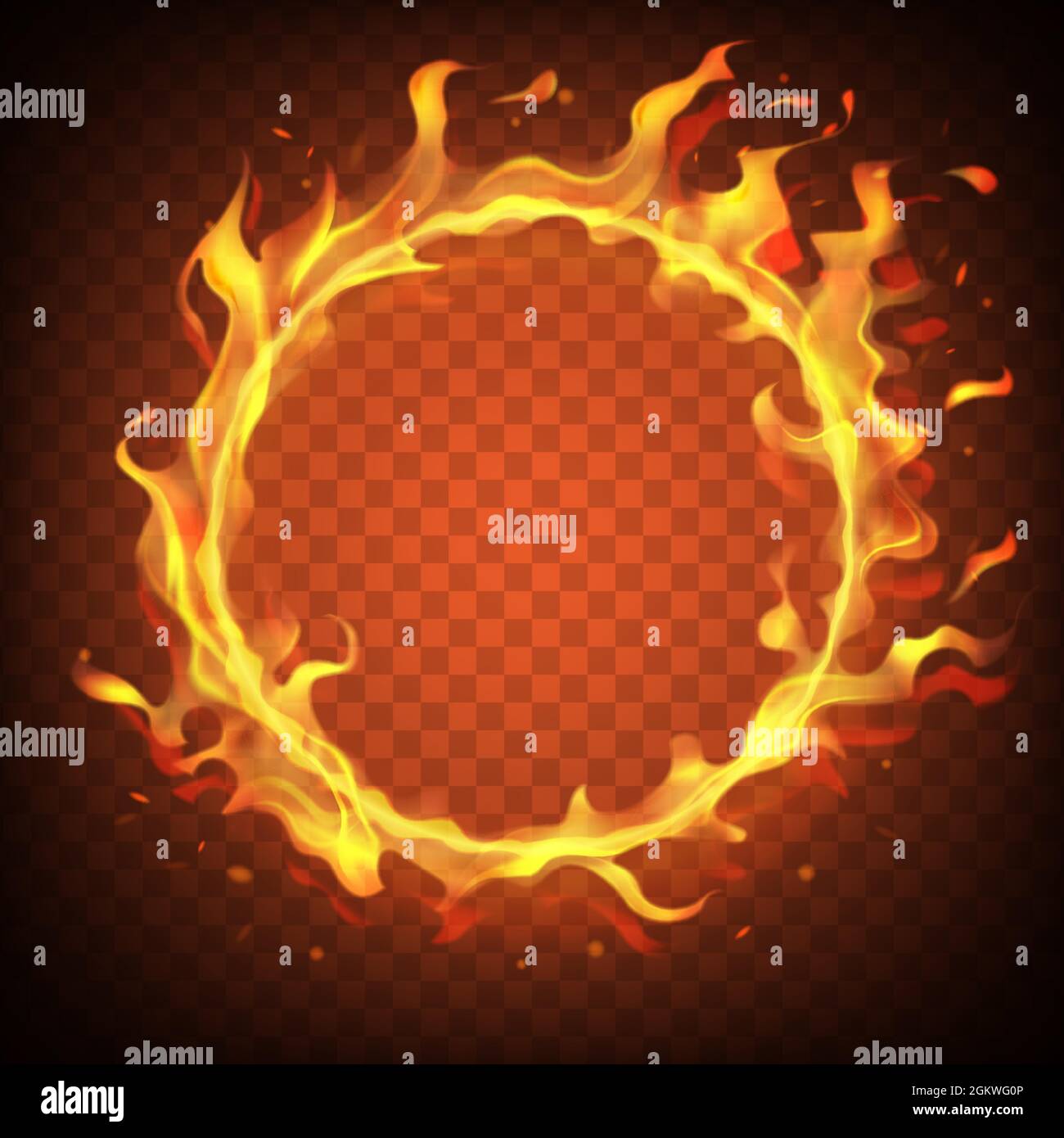 Realistic round light fire flame frame, vector template illustration on ...