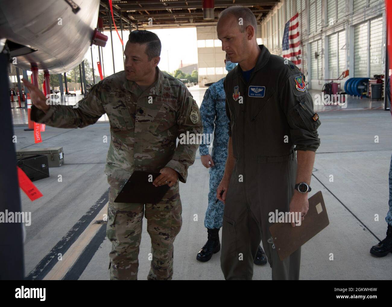 Lt. Col. Blair Byem, 366th Fighter Wing A4 director (left), and Lt. Col ...