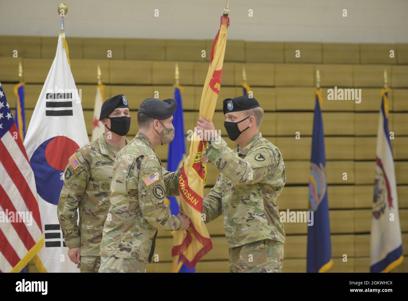 Lt. Col Klippel recieving the company colors for his change of command ...