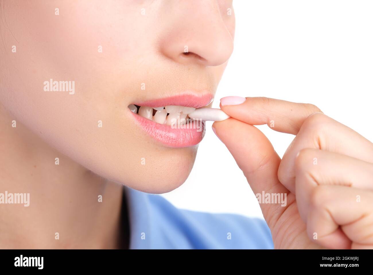 Closeup woman chewing gum hi-res stock photography and images - Alamy