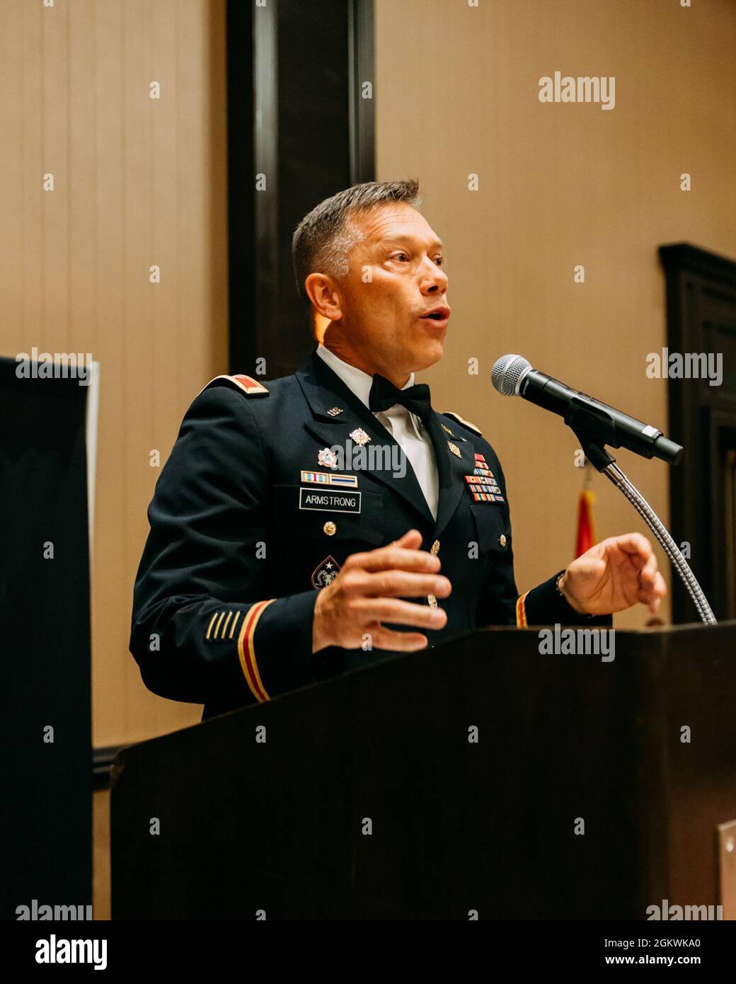 Land Component Commander Col. Troy Armstrong gives a speech to the 1st ...