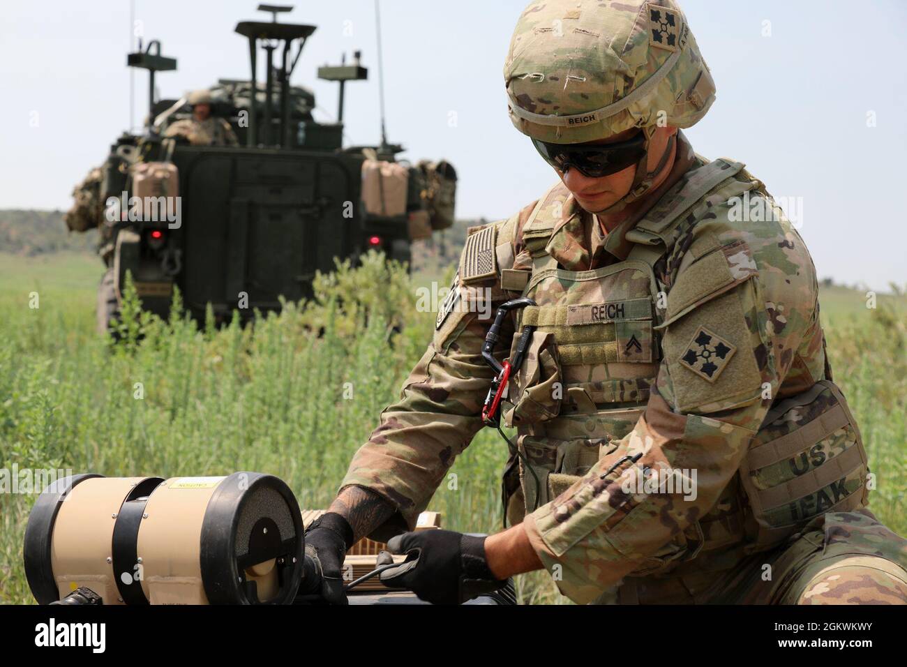 A Soldier with 52nd Brigade Engineer Battalion, 2nd Stryker Brigade ...
