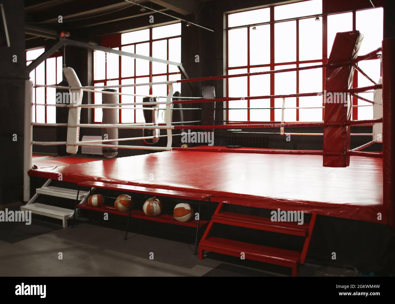 View on boxing ring in gym Stock Photo - Alamy