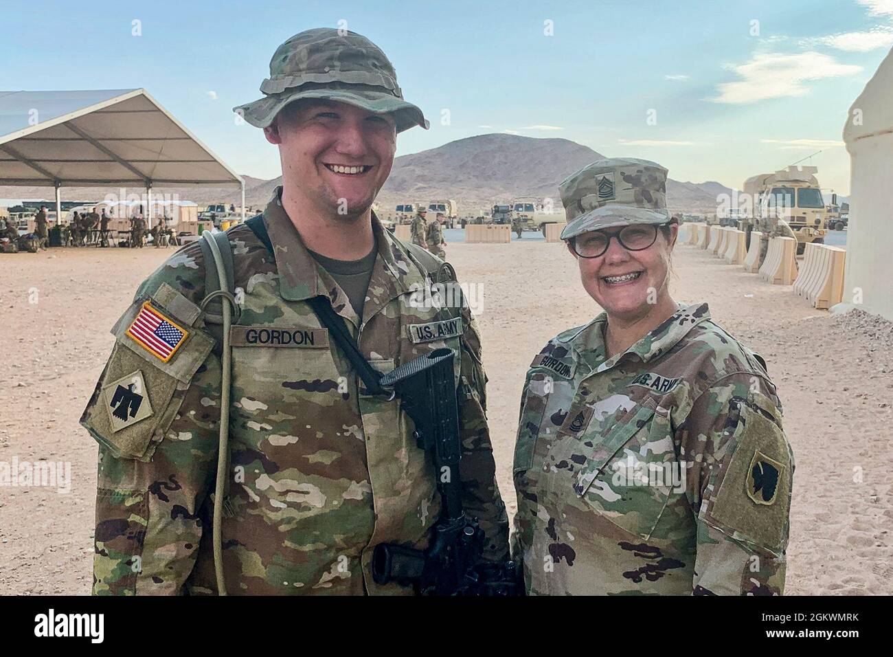 Master Sgt. Amy Gordon stands with her son, Sgt. Chance Gordon, during ...