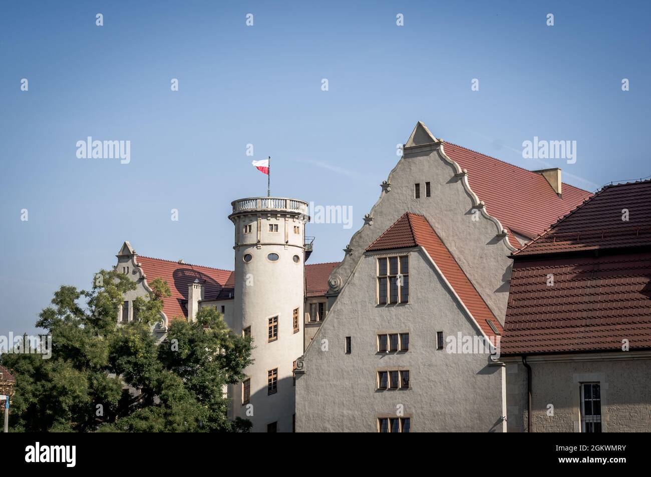 POZNA, POLAND - Sep 28, 2017: The top of the Adam Mickiewicz university ...