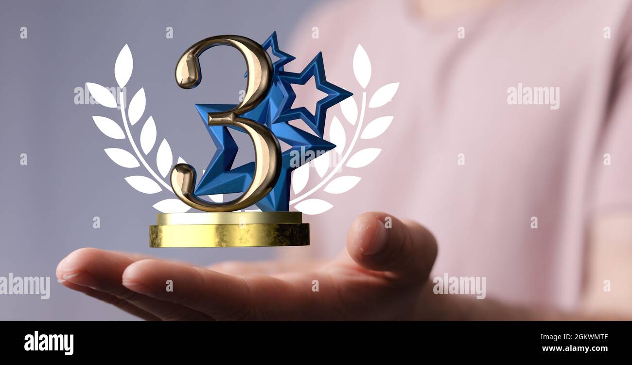3rd place letter in 3D in hand Stock Photo - Alamy
