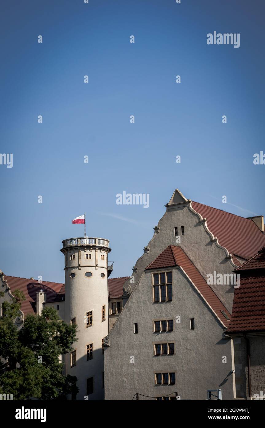POZNA, POLAND - Sep 28, 2017: The top of the Adam Mickiewicz university ...