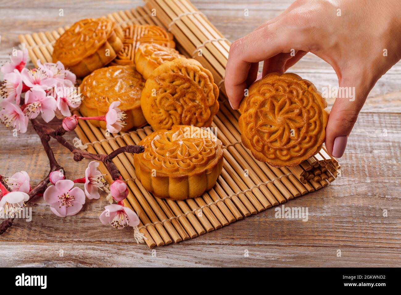 Traditional Chinese mooncakes. Sweet and savory homemade dessert for ...