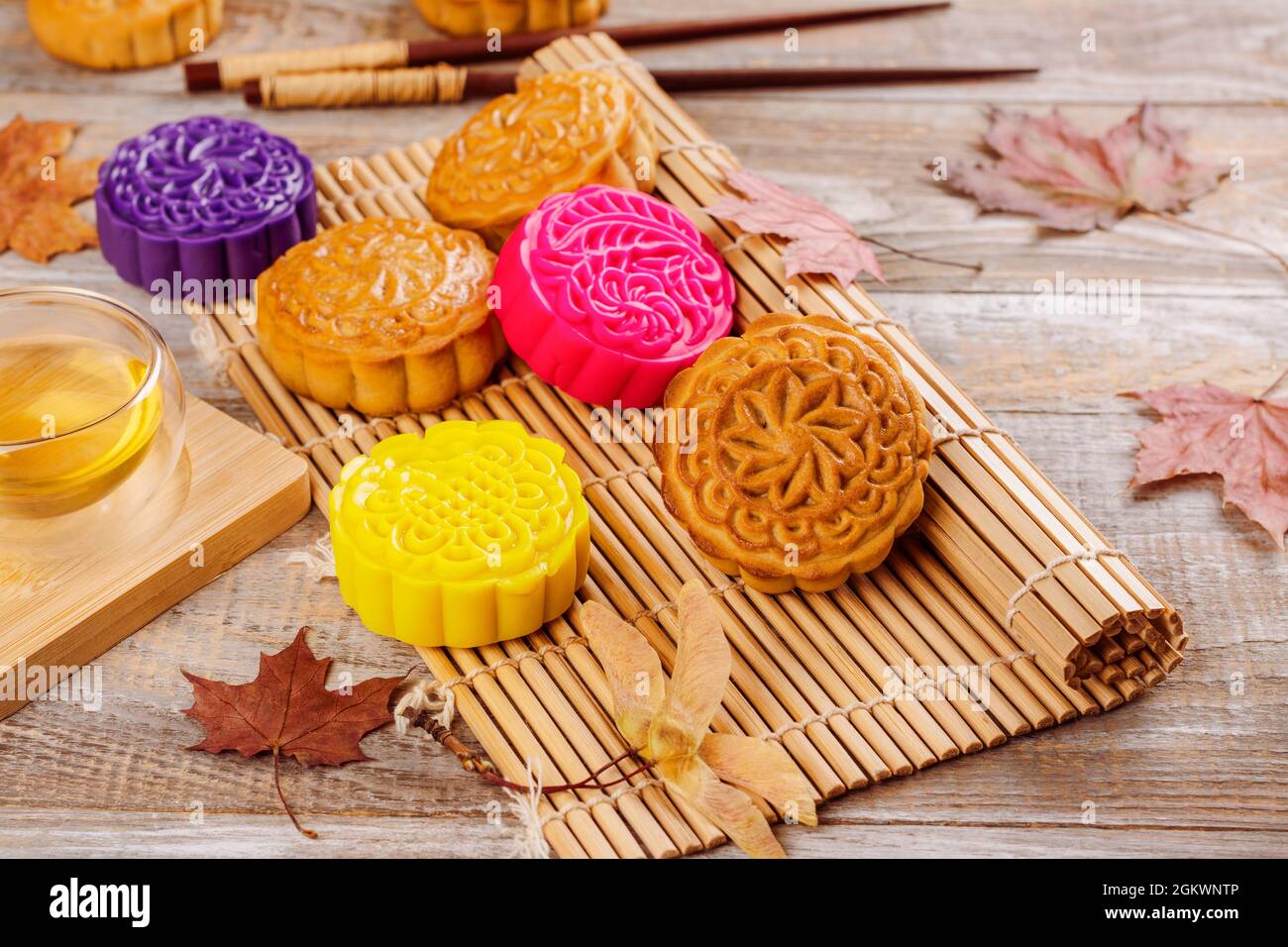 Traditional Chinese mooncakes. Sweet and savory homemade dessert for ...