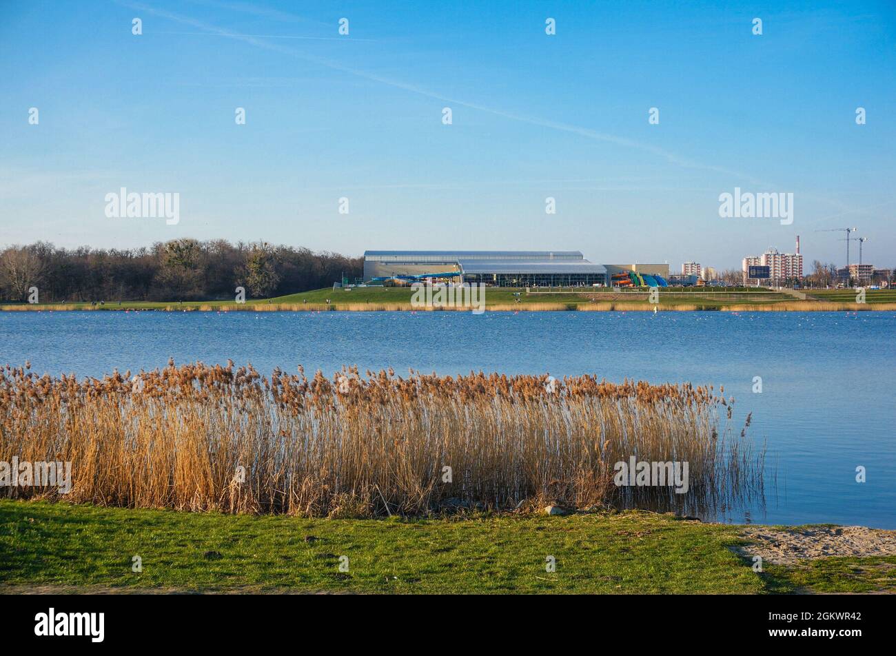 POZNAN, POLAND - Jul 07, 2016: A beautiful view of calm Malta lake with ...