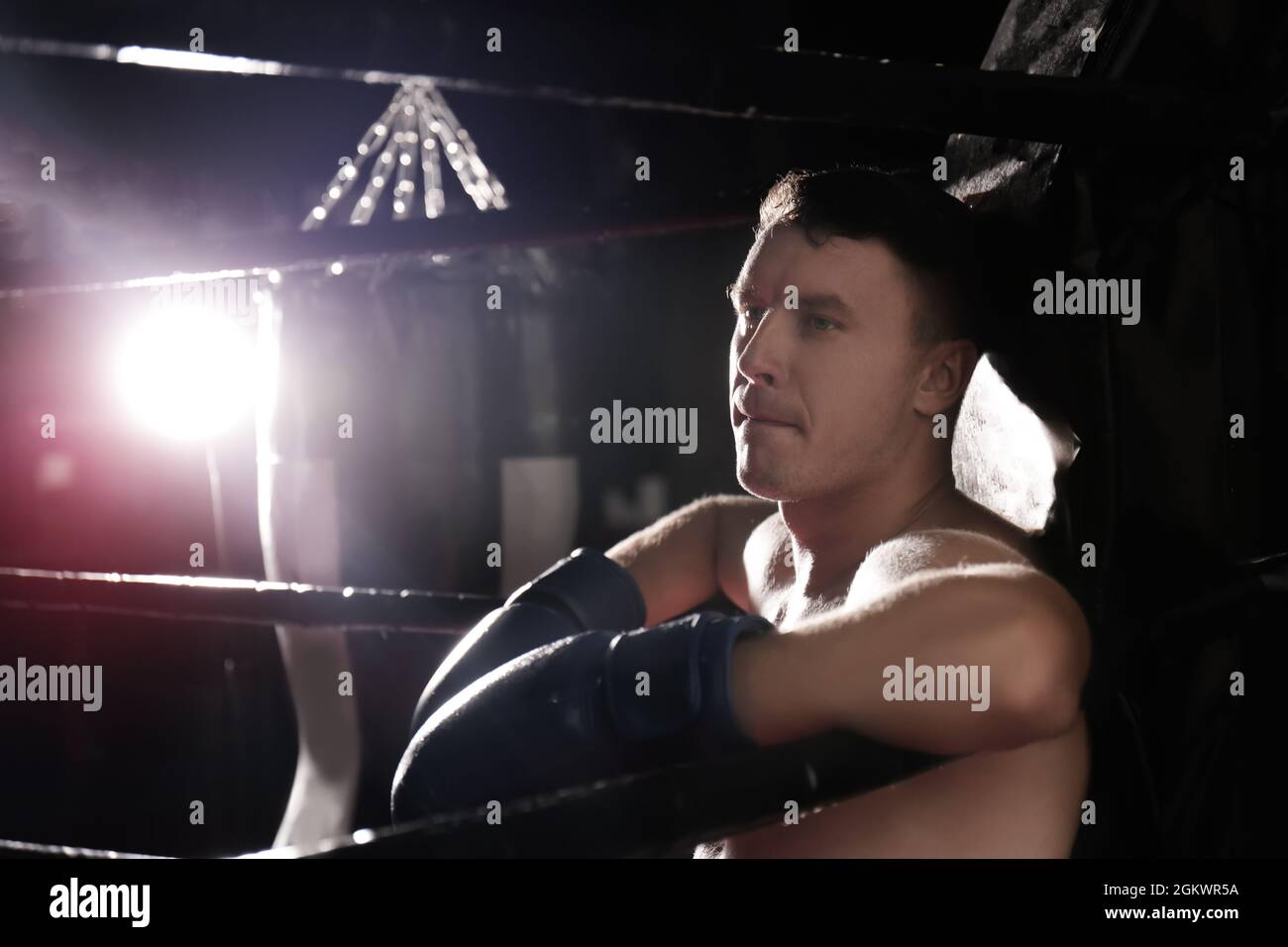 Professional boxer having break during training Stock Photo - Alamy