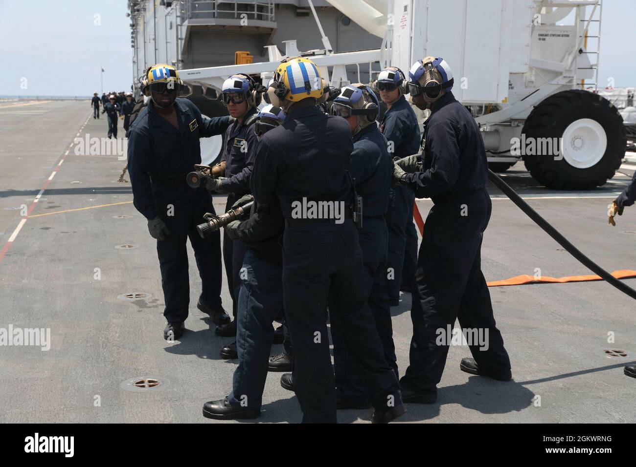 210712-N-VJ326-1089 SAN DIEGO (July 12, 2021) – Sailors participate in an aviation firefighting ...