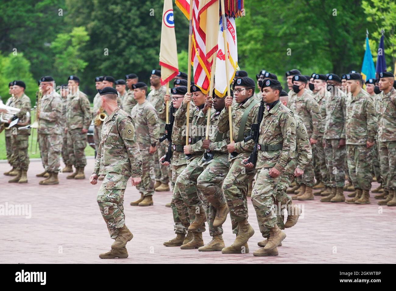 The 1st Theater Sustainment Command color guard displays the colors ...