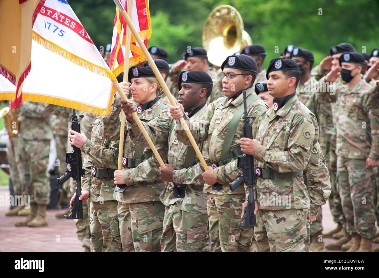 The 1st Theater Sustainment Command color guard displays the colors ...