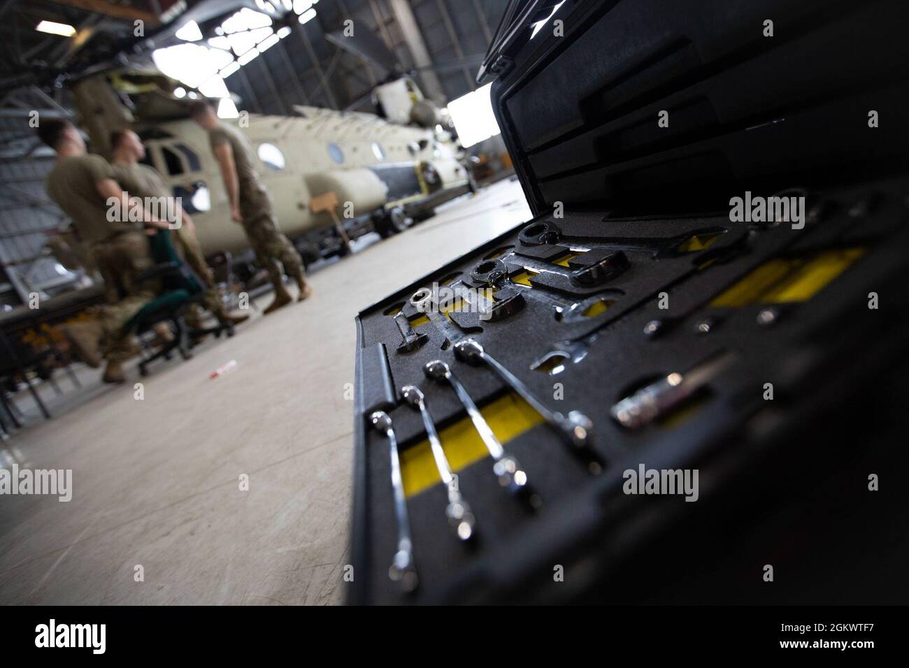 A tool box sits in a hangar as the maintenance Soldiers of the 2nd ...