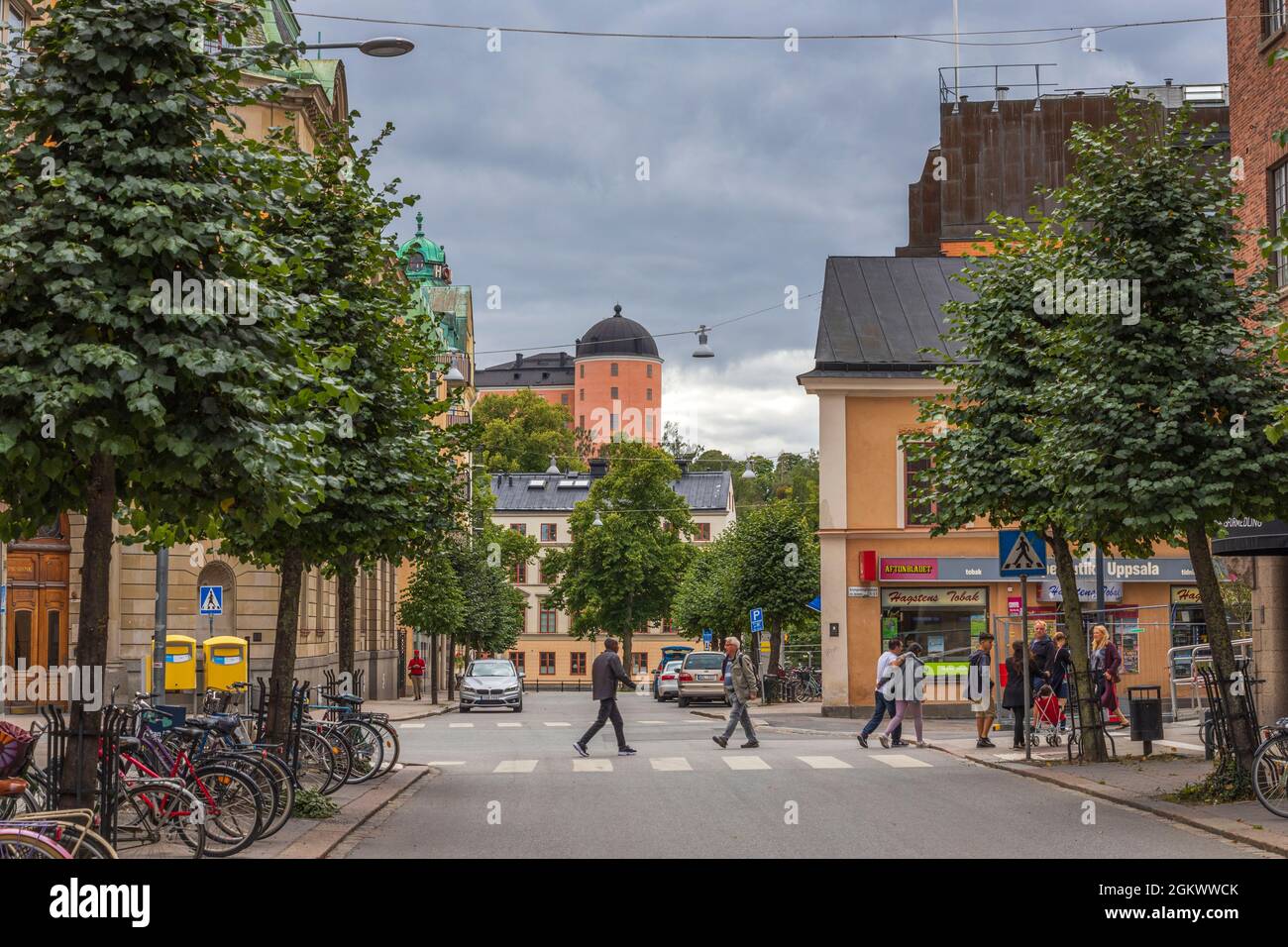 Beautiful landscape view, old street buildings of Uppsala, Sweden ...