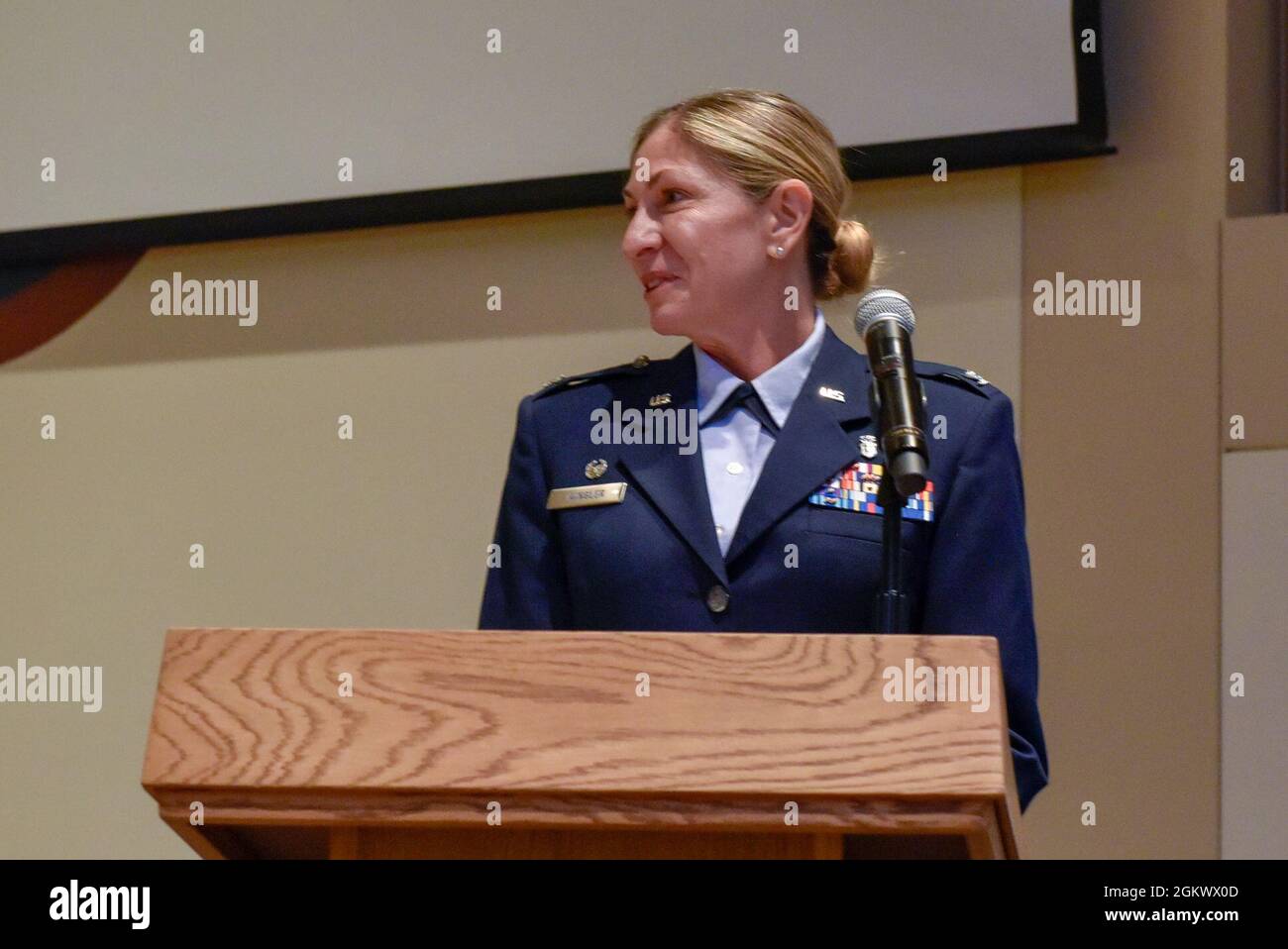 Col. Ilaina Wingler gives a speech following her appointment as the ...