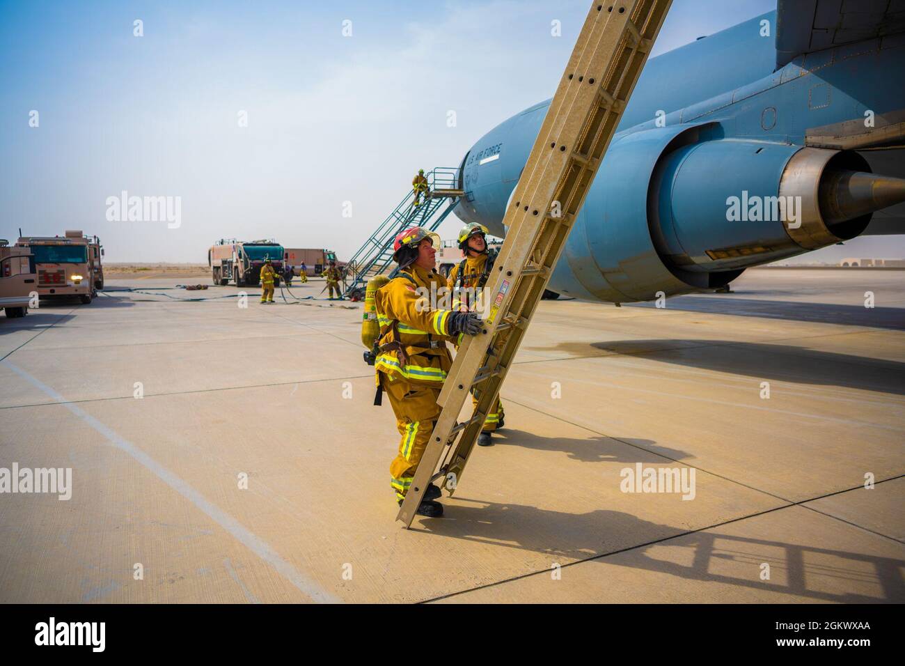 U.S. Air Force Airmen of the 380th Expeditionary Fire Department ...