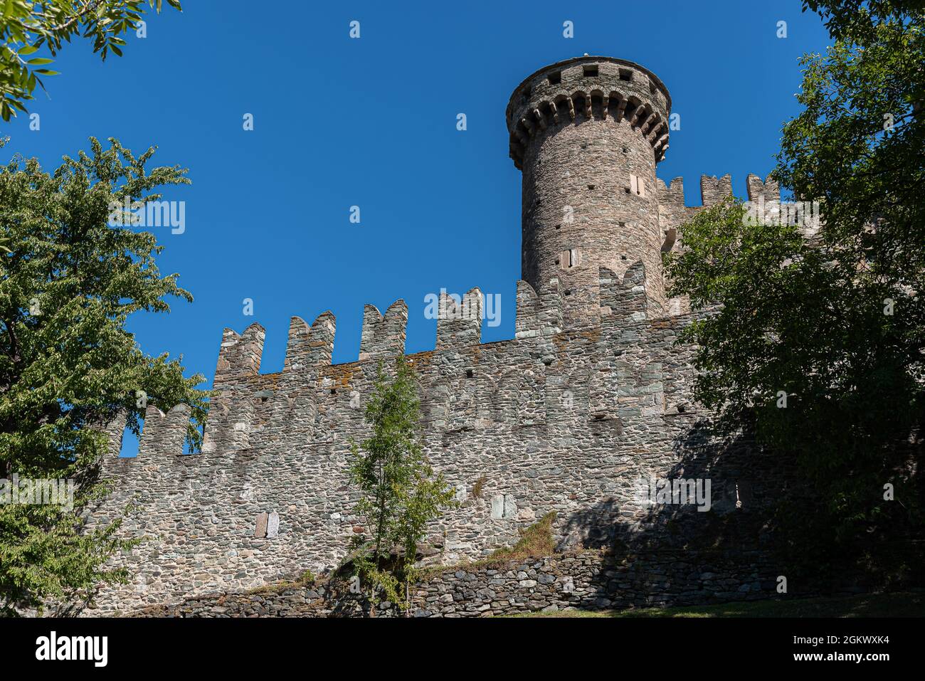 The castle of Fénis, located in the municipality of the same name, is ...