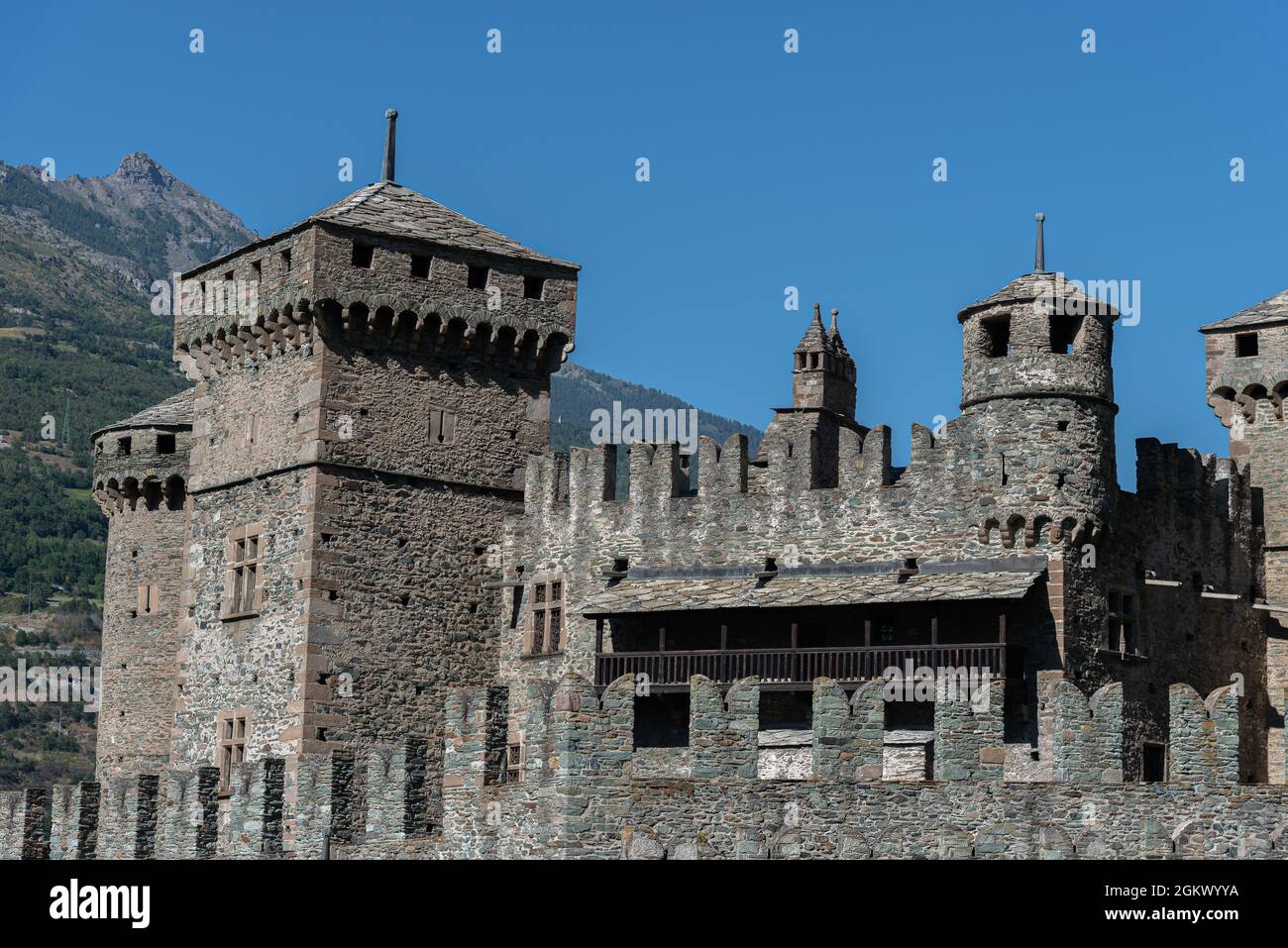 The castle of Fénis, located in the municipality of the same name, is ...