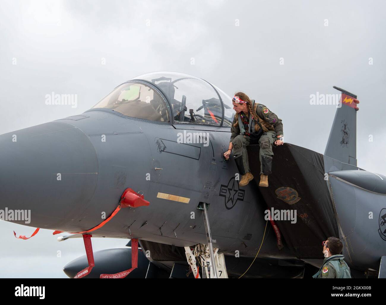 A U.S. Air Force Airman assigned to the 389th Fighter Squadron ...