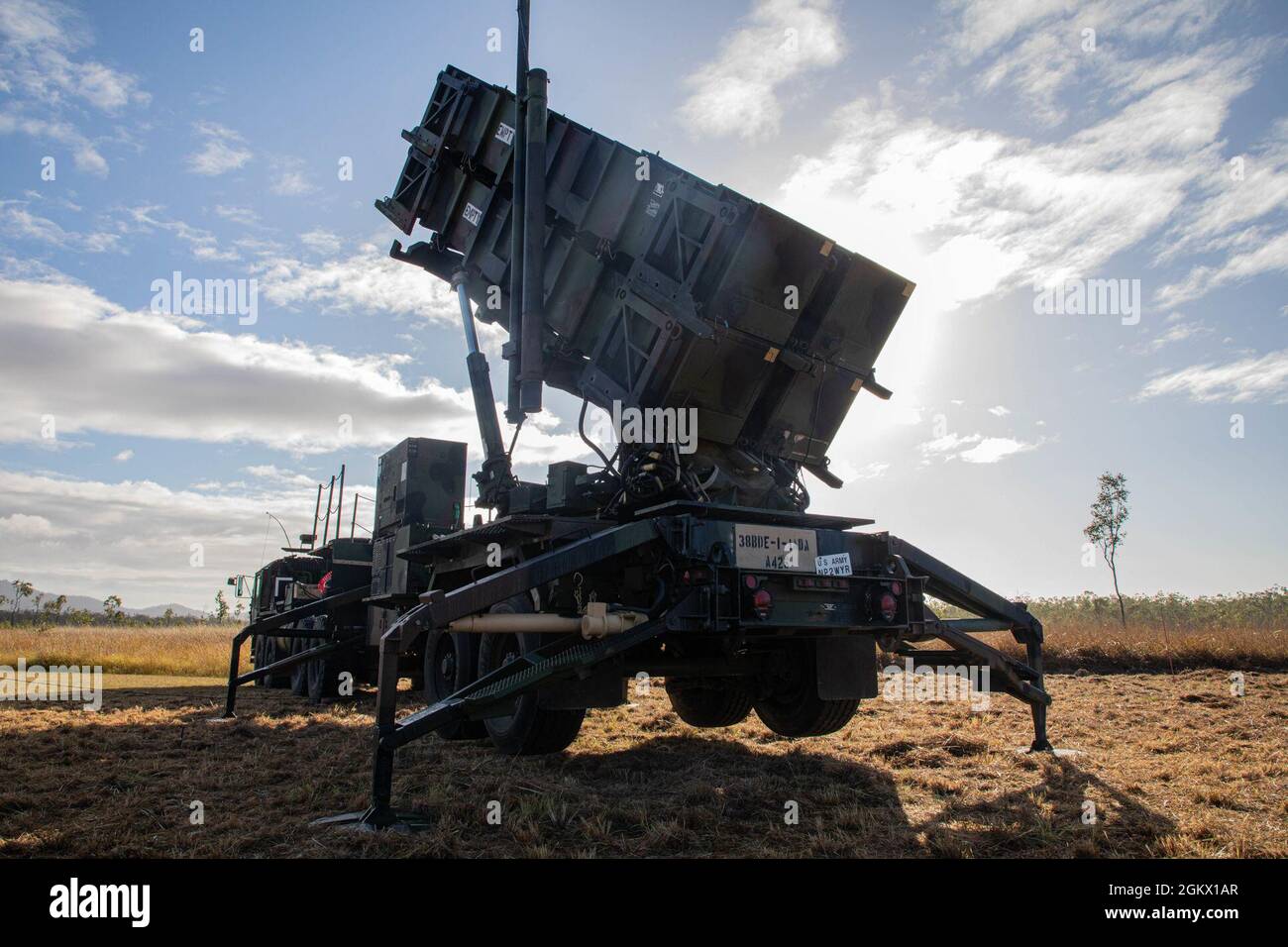 A patriot missile launcher from 38th Air Defense Artillery Brigade, 1-1 ...