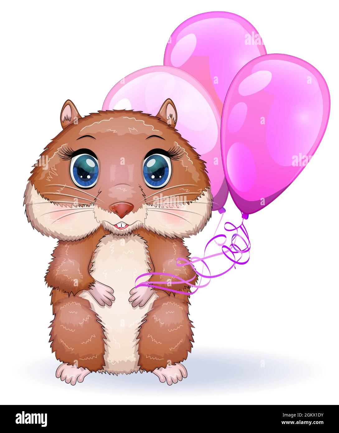 Cute cartoon hamster characters, funny animal with balloons, birthday ...