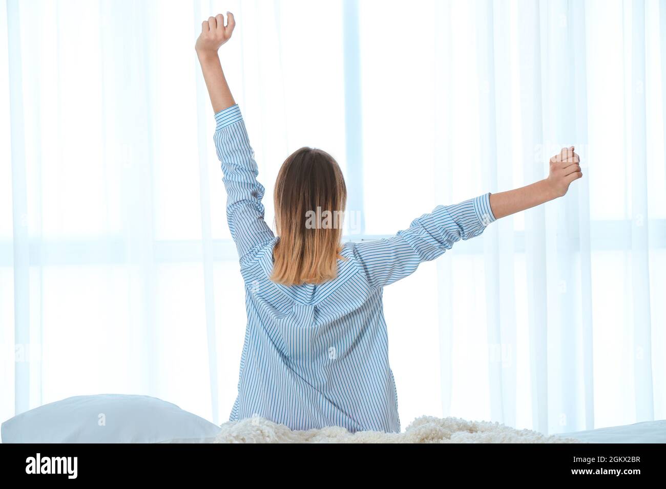 Morning of beautiful young woman at home Stock Photo - Alamy