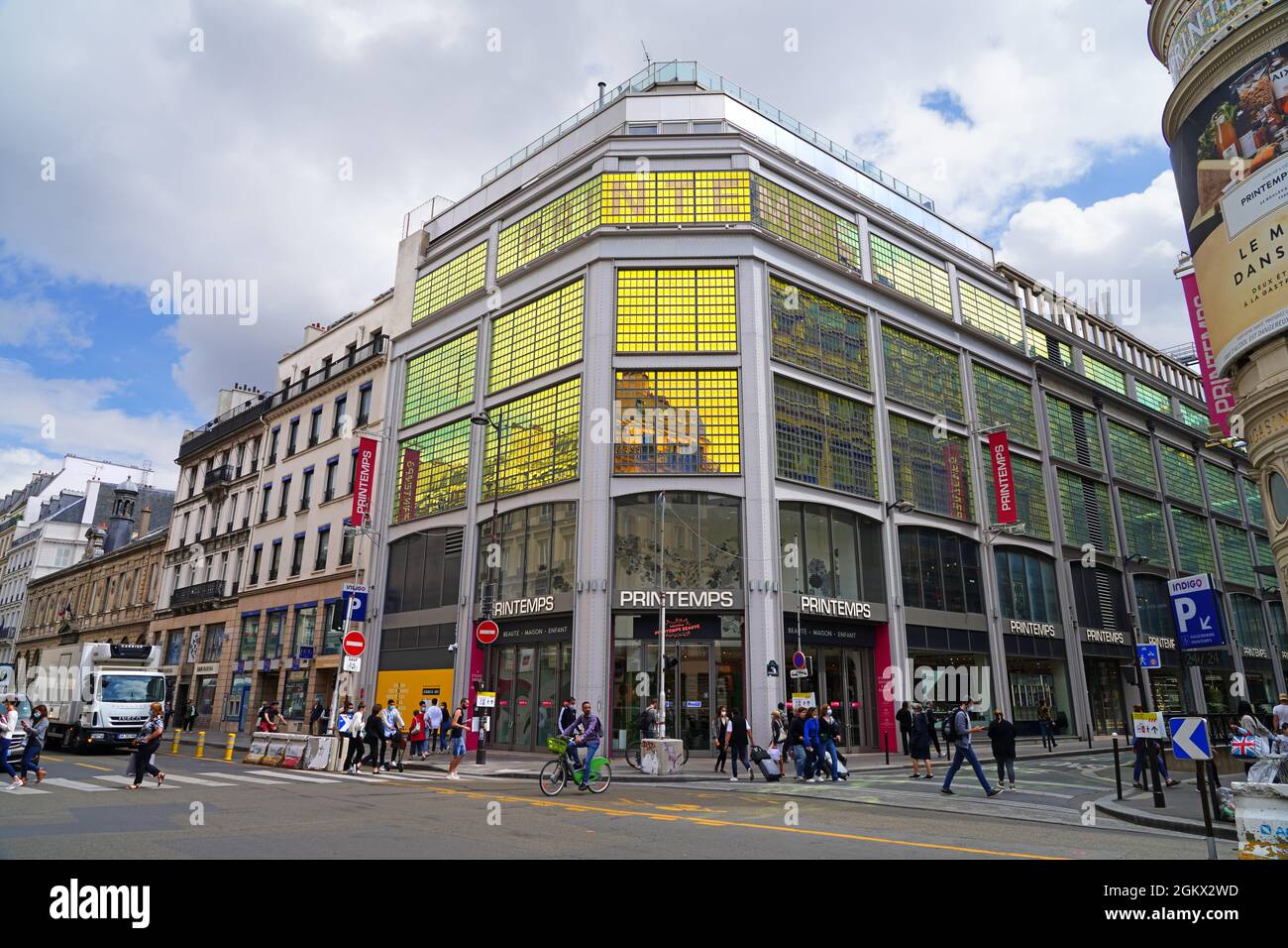 PARIS, FRANCE -8 JUL 2021- View of the Printemps department store ...