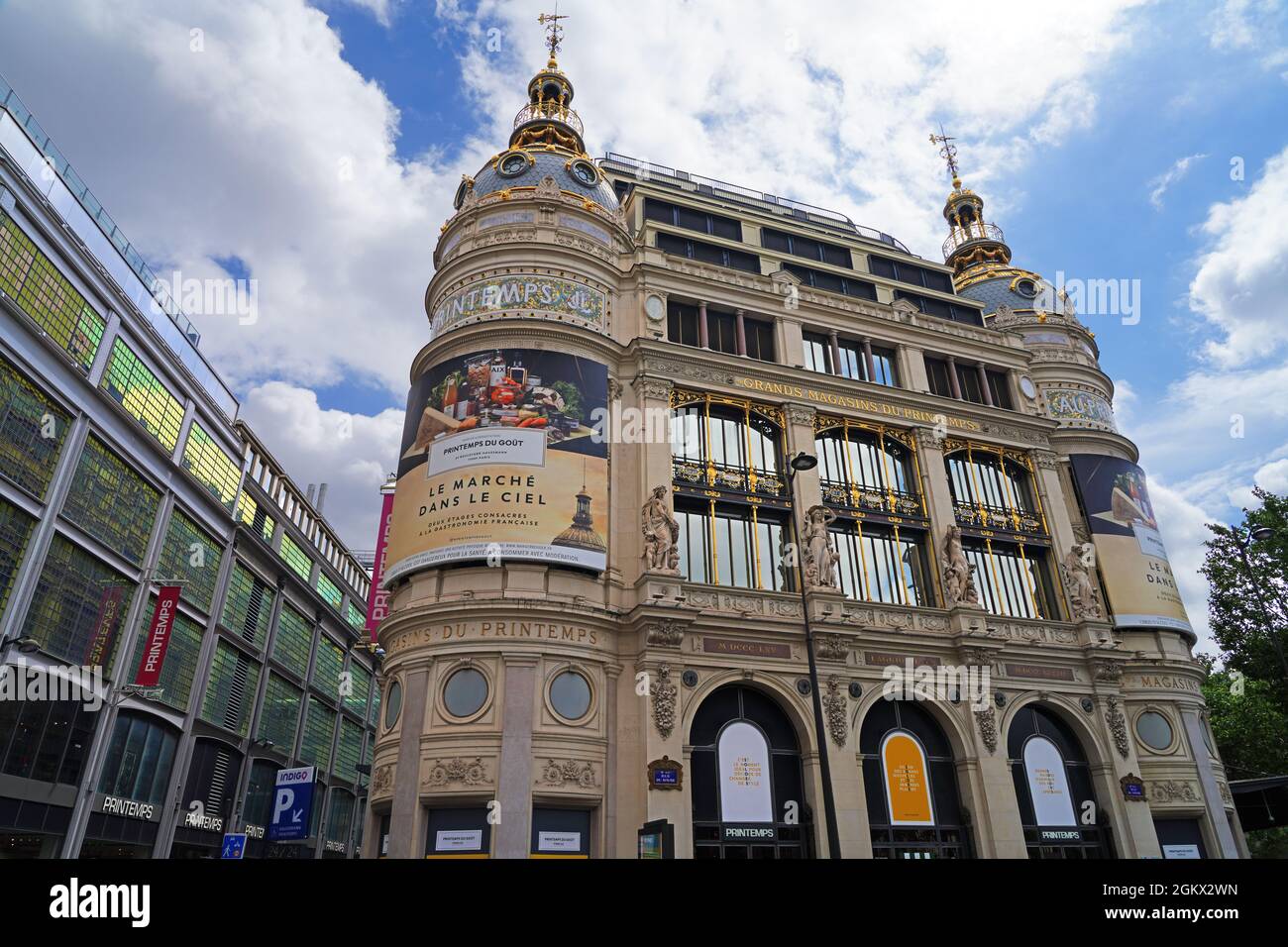 PARIS, FRANCE -8 JUL 2021- View of the Printemps department store ...
