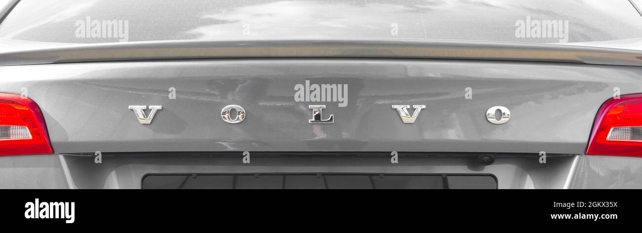 Kharkov, Ukraine - September 13, 2021: Volvo brand logo on a silver car ...