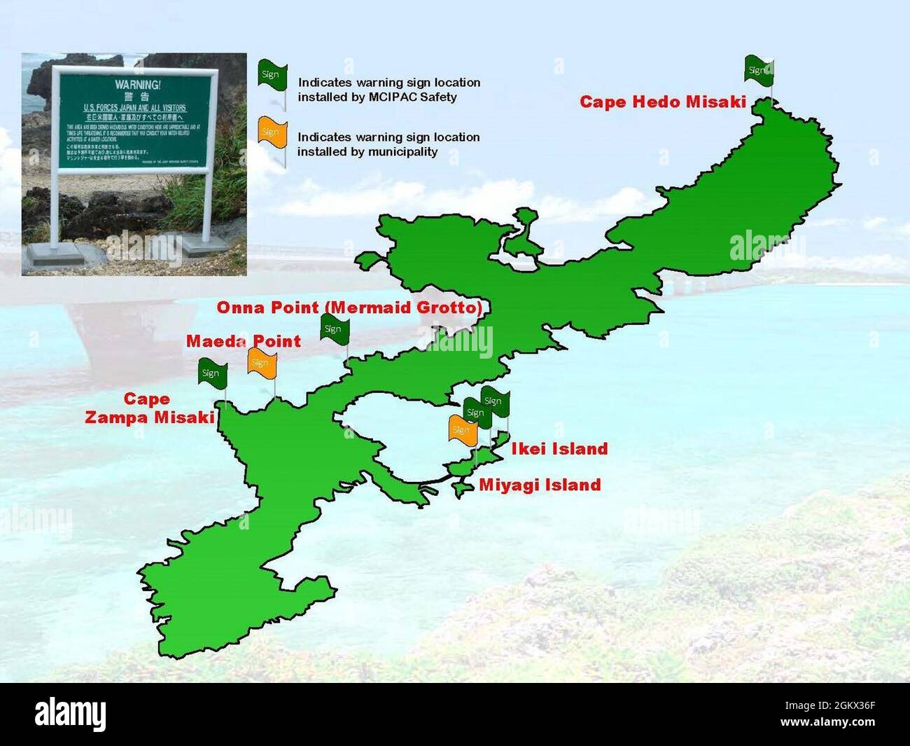 Flags show the warning sign location installed by MCIPAC Safety and ...