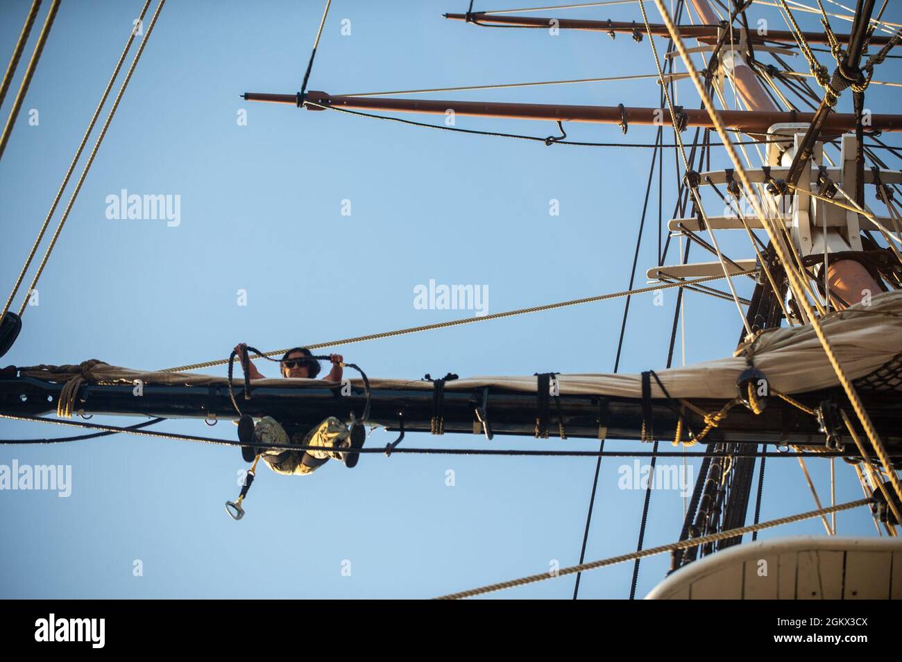 BOSTON (July 15, 2021) Airman Jennifer Martinez, from Houston, unties a ...