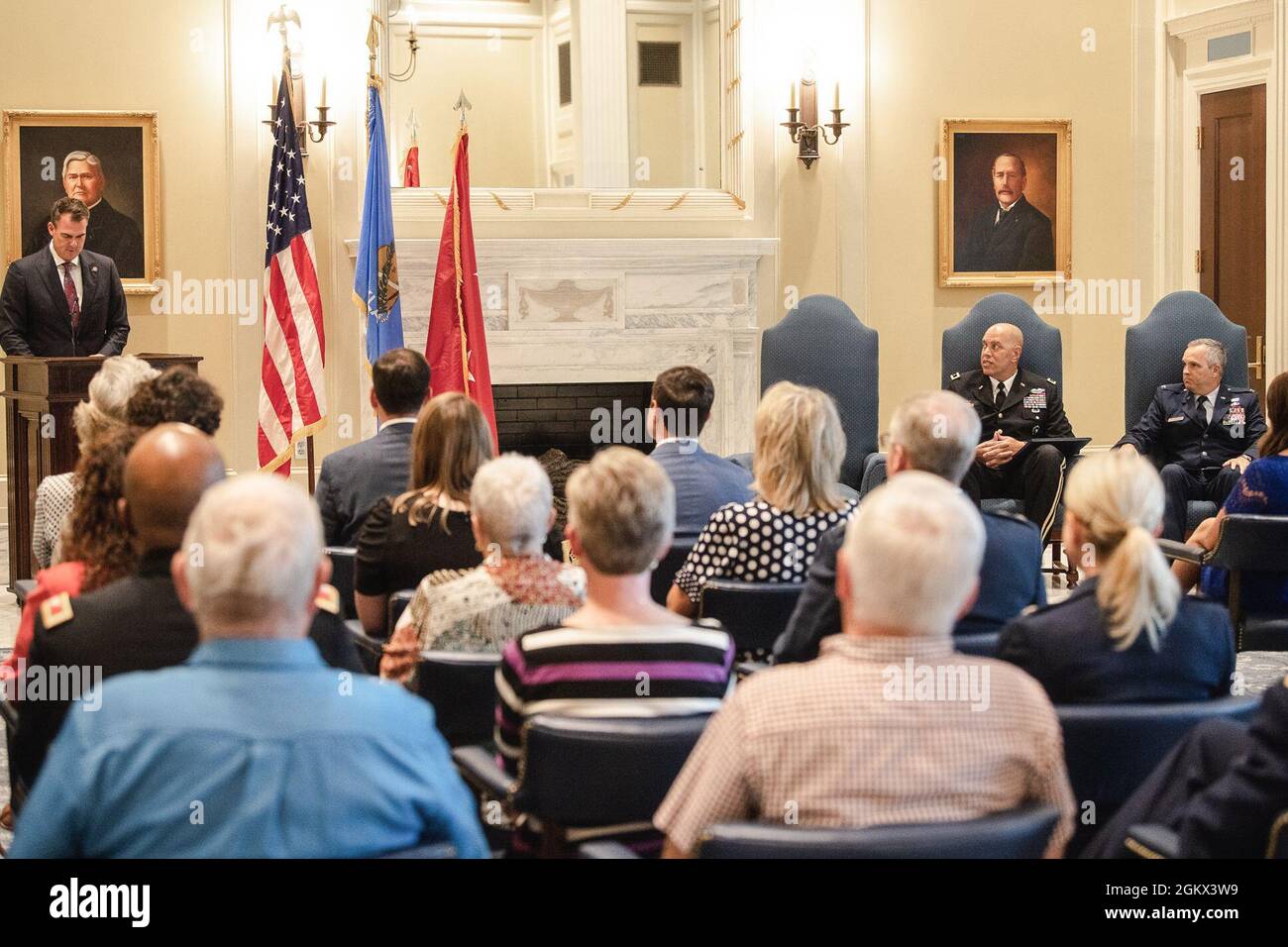 Gov. Kevin Stitt speaks during a promotion ceremony held for U.S. Air ...