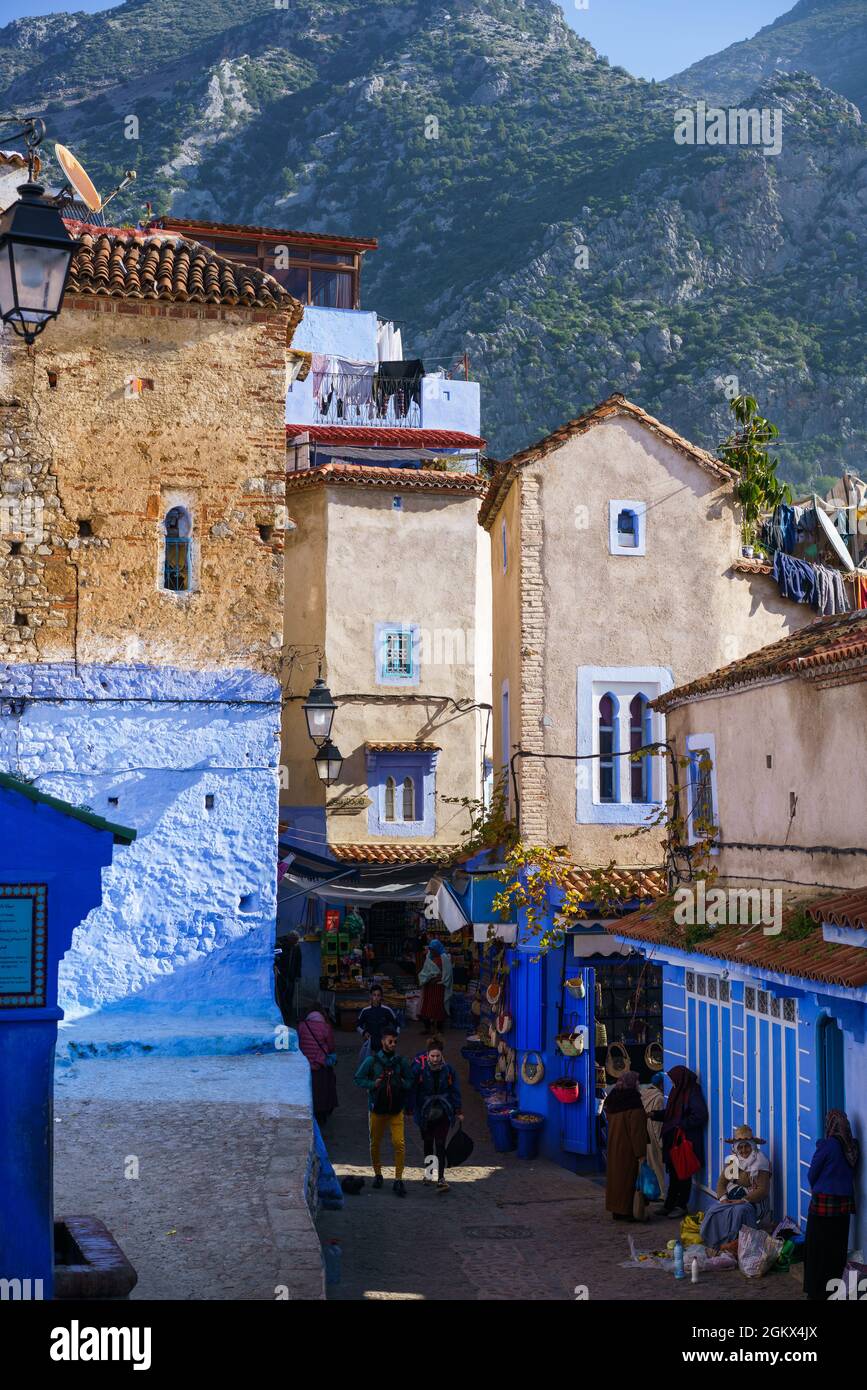 Street scene in the Chefchaouen, Morocco, Africa Stock Photo - Alamy