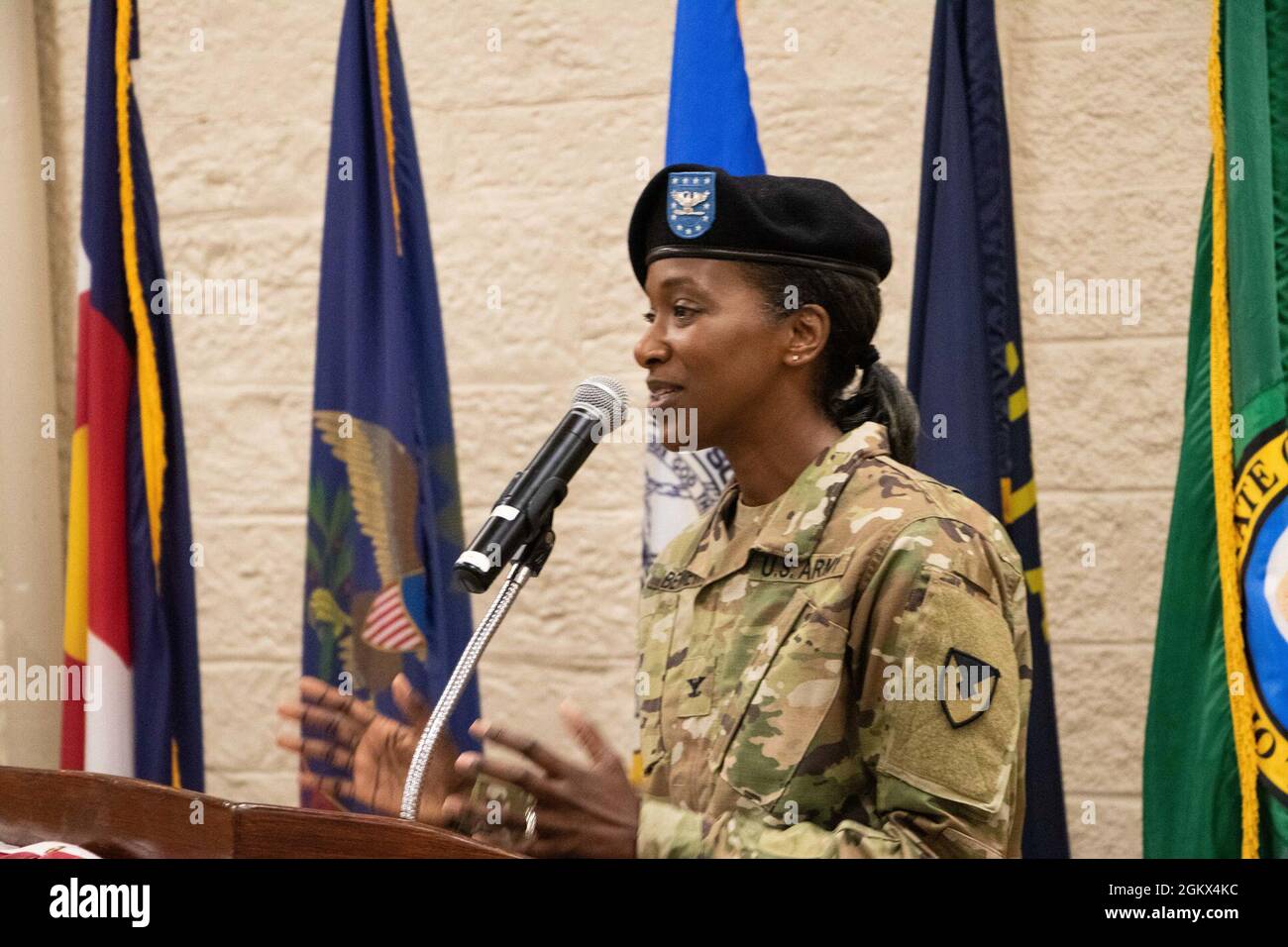 Col. Shari Bennett addresses the audience, including local-area ...