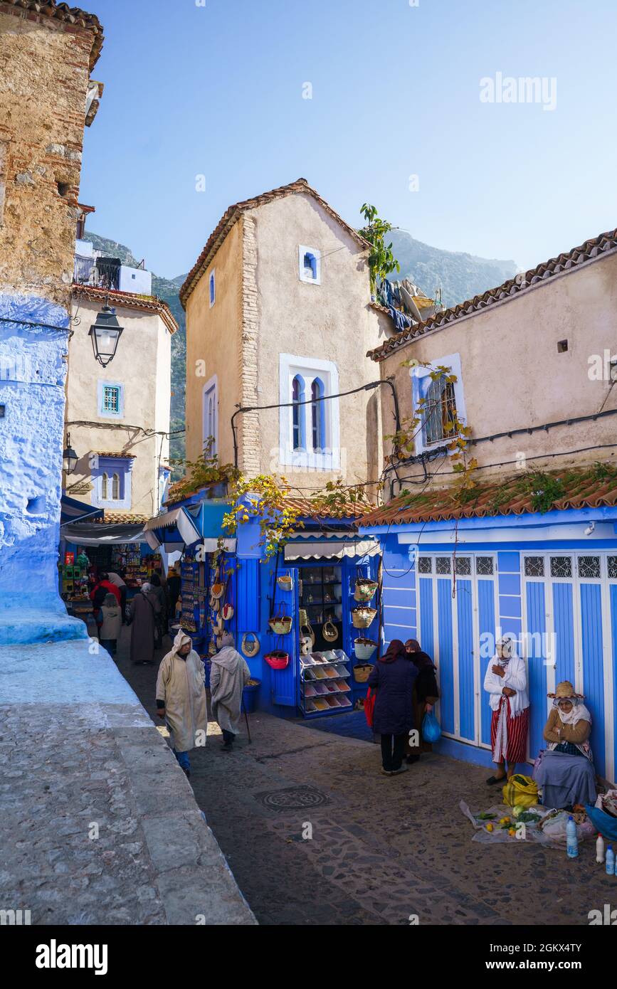 Street scene in the Chefchaouen, Morocco, Africa Stock Photo - Alamy