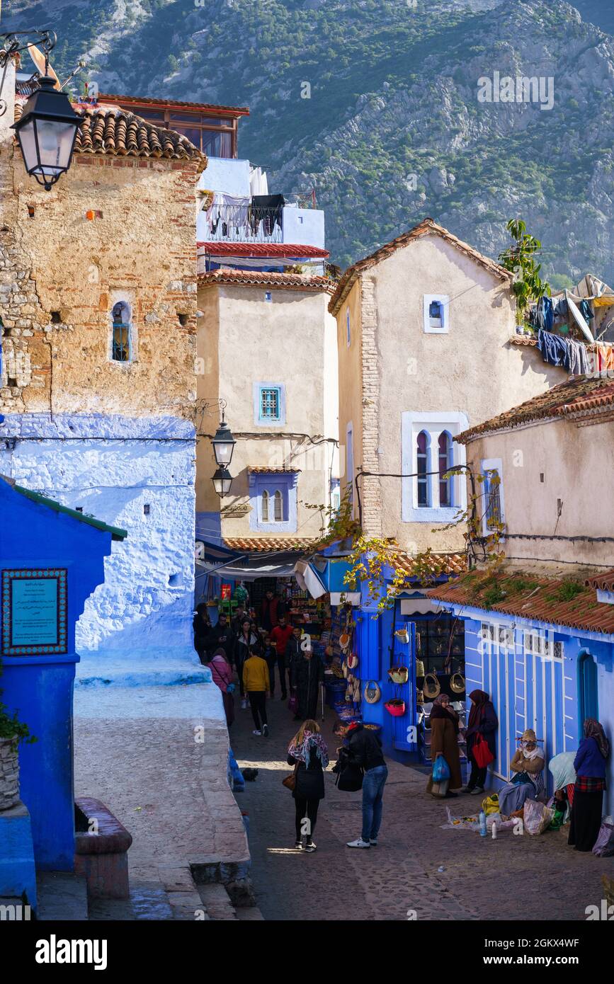 Street scene in the Chefchaouen, Morocco, Africa Stock Photo - Alamy