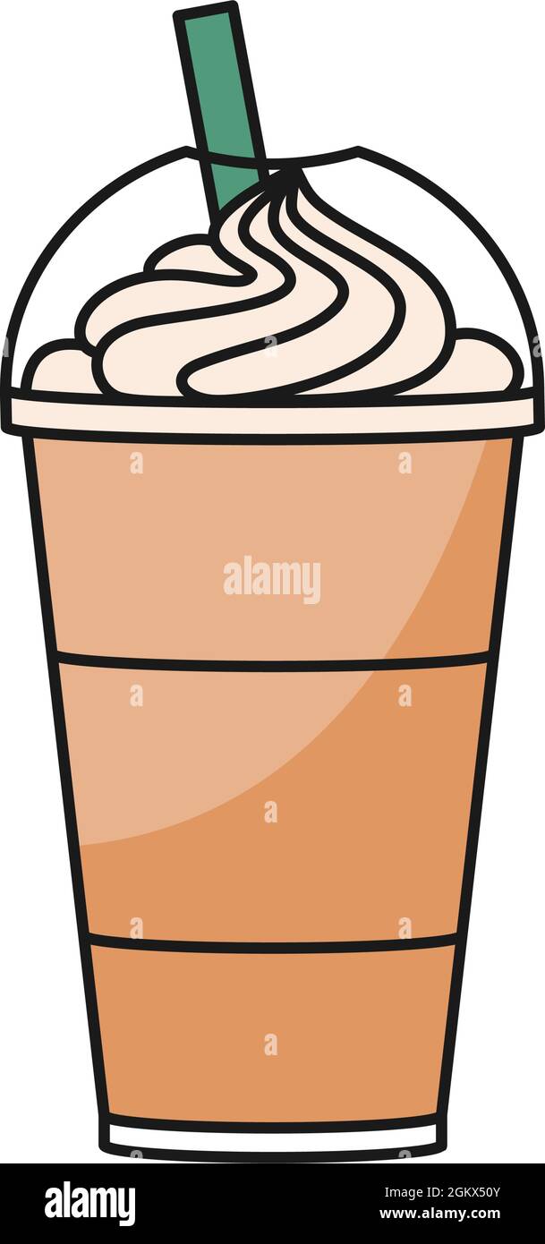 Frappuccino or frozen frappe coffee in plastic to go cup as vector icon ...