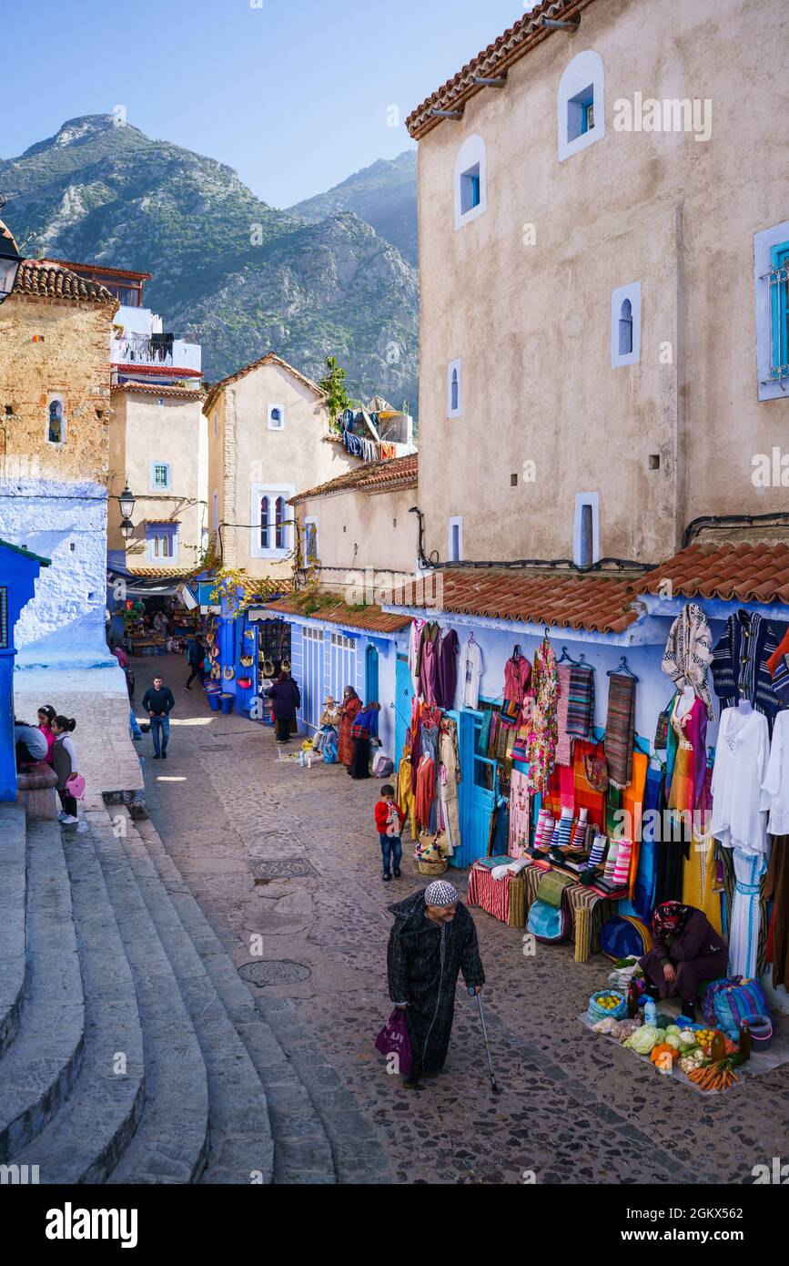 Street scene in the Chefchaouen, Morocco, Africa Stock Photo - Alamy