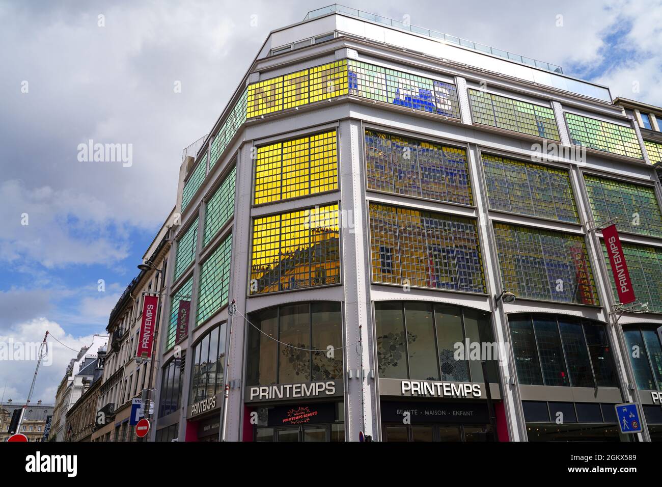 PARIS, FRANCE -8 JUL 2021- View of the Printemps department store ...
