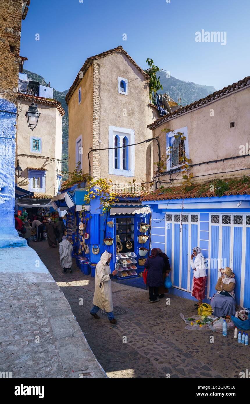 Street scene in the Chefchaouen, Morocco, Africa Stock Photo - Alamy