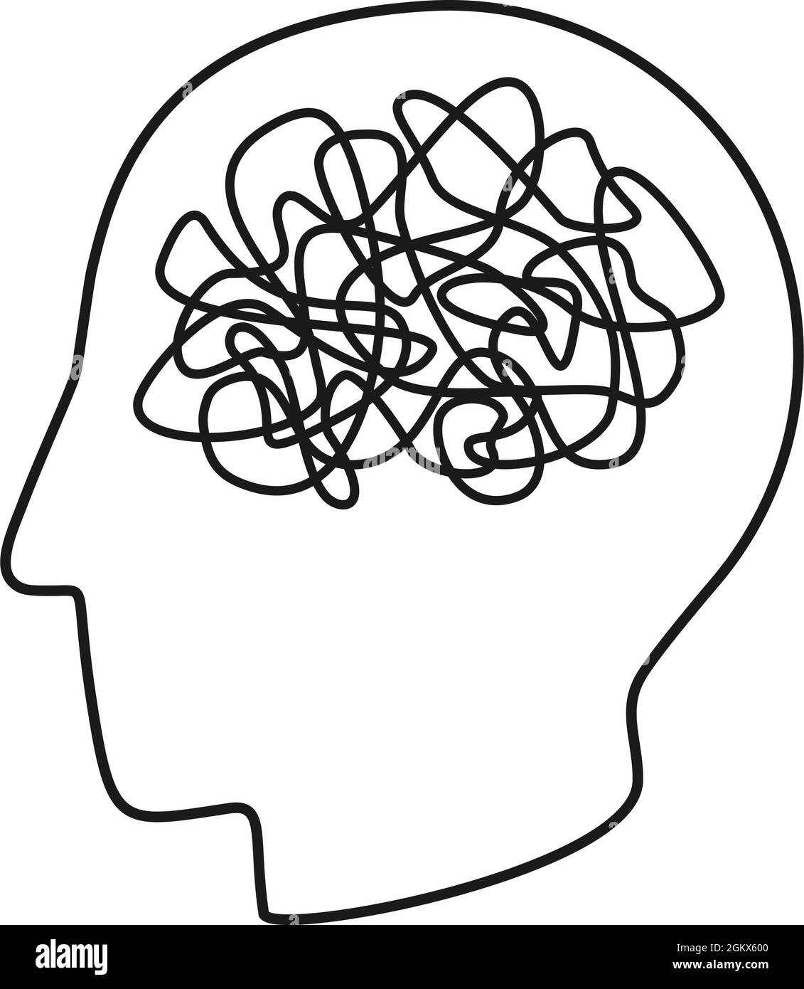 Head with tangled line or string as mental health concept in vector ...