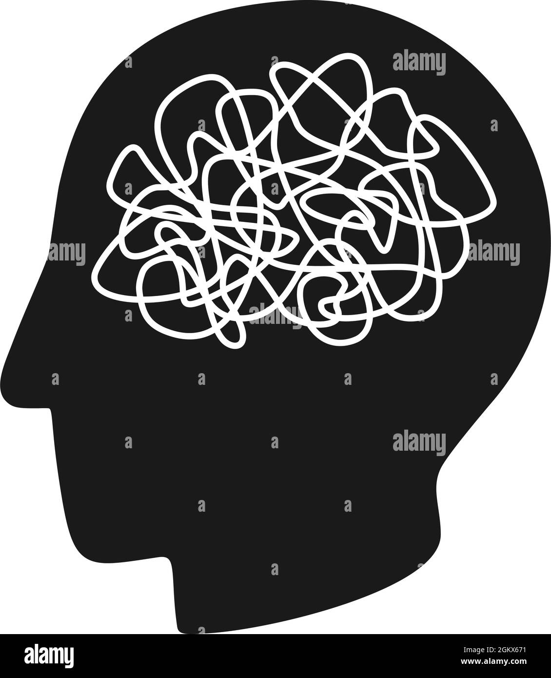 Head with tangled line or string as mental health concept in vector ...