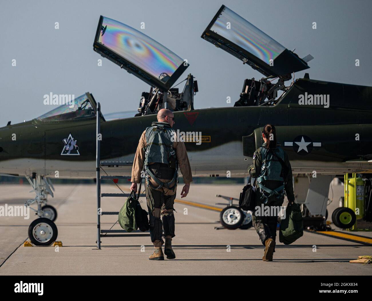 U.S. Air Force Capt. Hannah Myers, right, 586th Flight Test Squadron ...