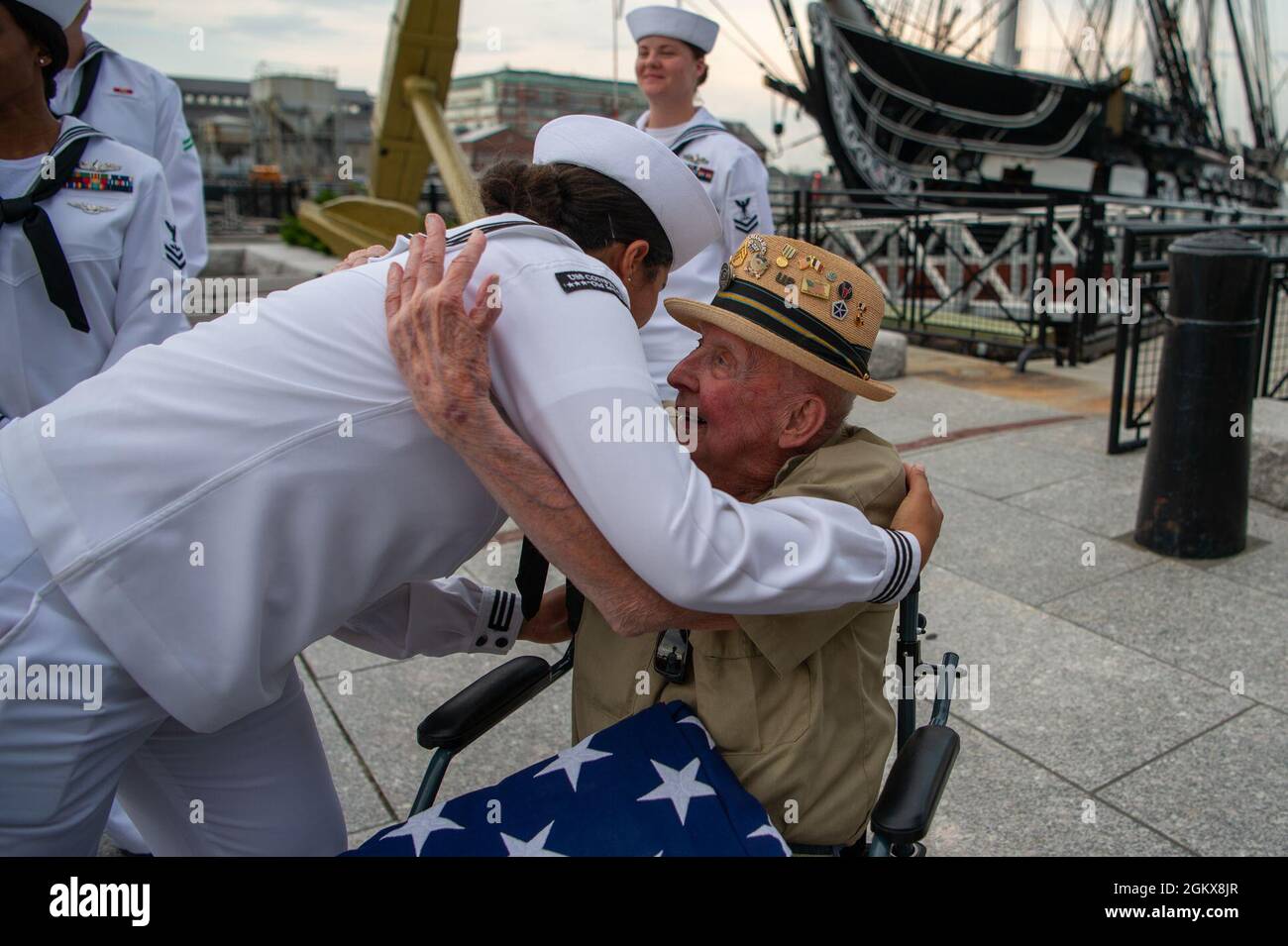 BOSTON (July 16, 2021) Retired Army Staff Sgt. Jake Larson embraces ...