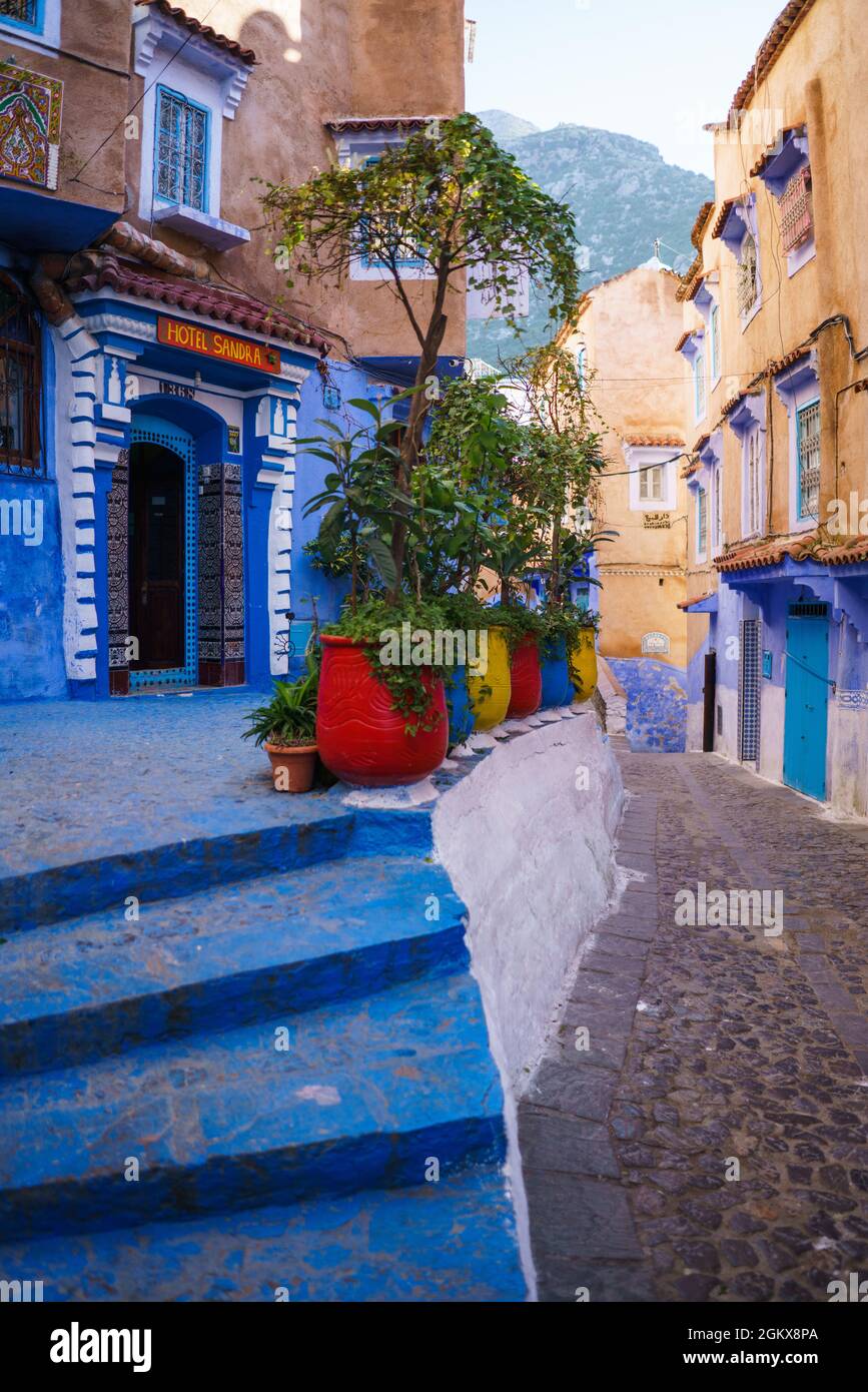 Street scene in the Chefchaouen, Morocco, Africa Stock Photo - Alamy